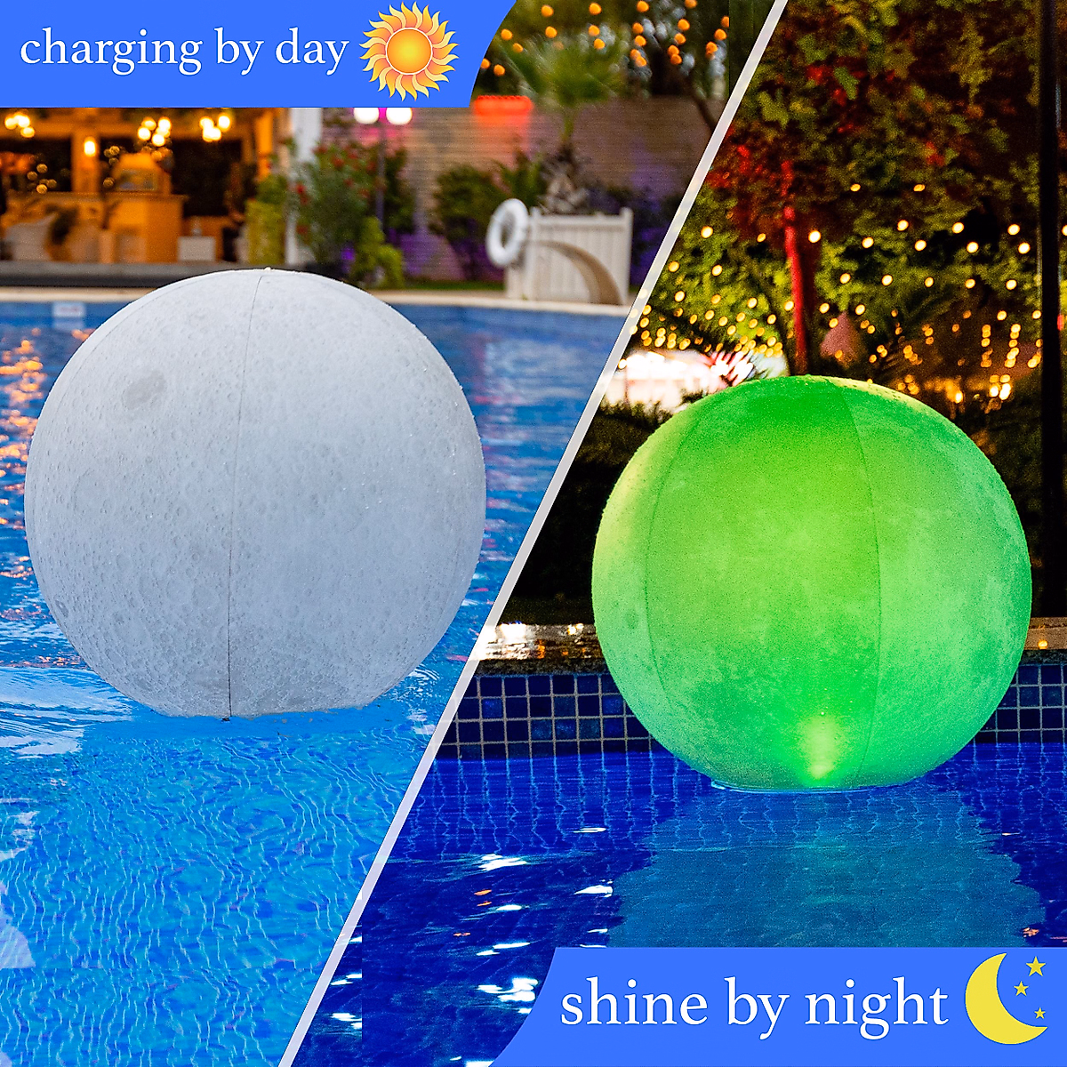 TIALLY Full Moon Floating Pool Lights Solar Powered - Inflatable Pool Lights That Float - Waterproof Led Lights for Pool Party Decorations - Pool Gifts for Pool Owners