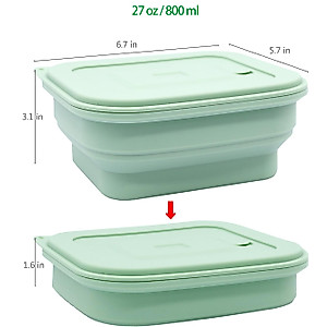 FUSMYE Set of 2 Collapsible Pure Silicone Food Storage Containers With Lids, BPA Free, Rectangle and Round Bento Lunch Box Containers Airtight, Microwave,Dishwasher and Freezer Safe for Camping