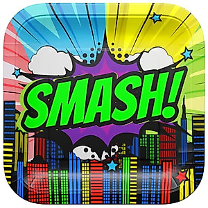 Comic Superhero Standard Party Supplies Pack (109 Pieces for 20 Guests) - Superhero Party Decoration, Plates and Napkin, Super Hero Brithday Party for Boys, Blue Orchards