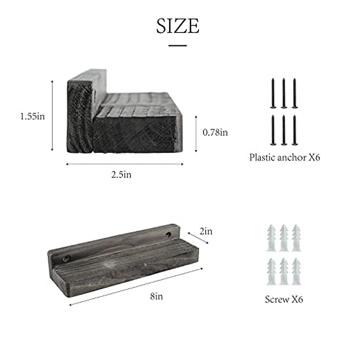 Freezing point Set of 2 Natural Wood 8Inch Small Wall Shelf Mini Floating Shelves for Wall Decor Plant Collectibles Mounted Kitchen Bathroom Bedroom Corner Decorative Storage Tiny Stand Black Grey