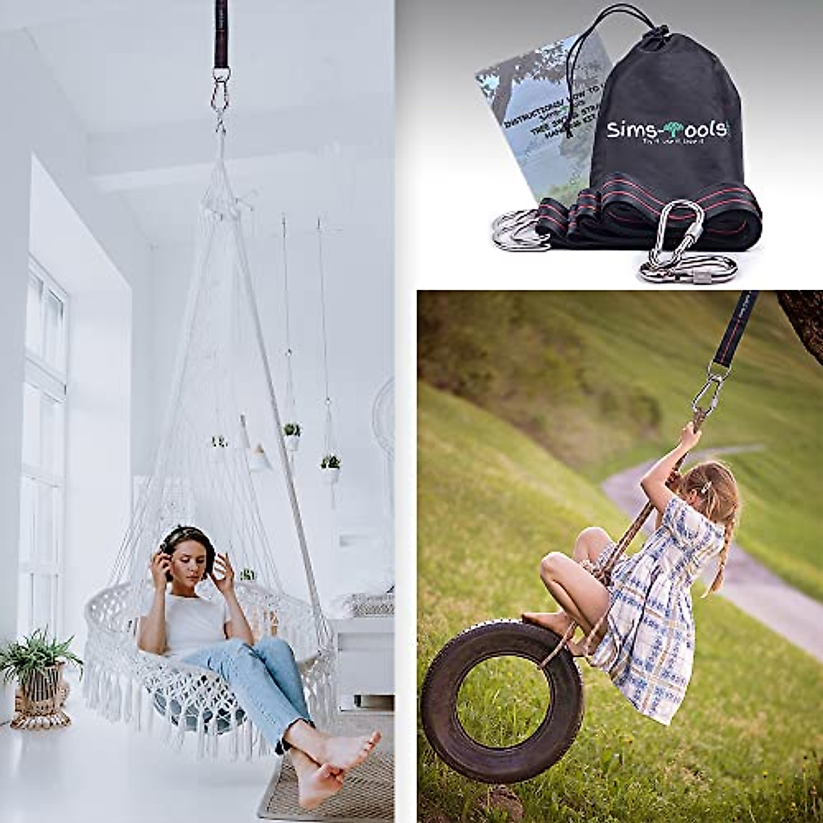 Tree Swing Hanging Kit - Heavy Duty Straps & Lock Carabiners