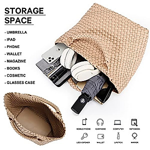 Woven Bag for Women, Vegan Leather Tote Bag Large Summer Beach Travel Handbag and Purse Retro Handmade Shopper Bag