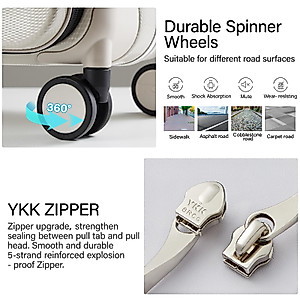 Hanke 26 Inch Large Luggage Suitcase Top Opening Aluminum Frame Travel Luggage Hard Shell Suitcases with Wheels for Woman Men.(Ivory white)