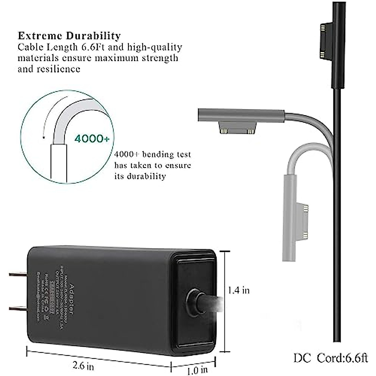 65W Surface Pro Charger Replacement for Microsoft Surface Pro 3/4/5/6/7/7+/8/9/X Power Supply Adapter,Compatible for Surface Laptop 1/2/3/4/5 Surface Go/2/3 Surface Book and Windows Laptop Charger