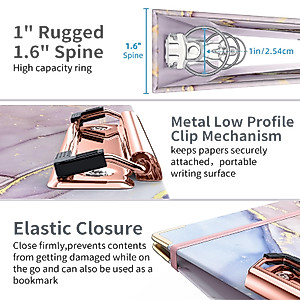 Ospelelf 3 Ring Binder 1 Inch, Cute Binder for Letter Size (11" x 8.5") with 5 Tab Dividers, File Folder Labels and Low Profile Clipboards, Pink Marble Binder for School Supplies and Office Supplies