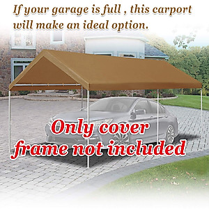 Strong Camel Outdoor 10x20 Replacement Canopy Roof Cover Valanced Carport Covers (10'x20', Tan)