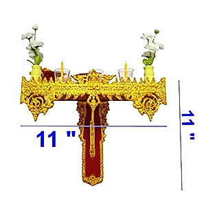 linnilyn Buddha Wood Shelf Wall Buddhist Display Vintage Gold Red Shrine 11 inches