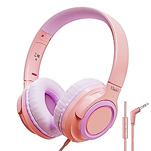 Ulacici Pink Kids Headphones for School,Kids Headphones Headphones for Kids with Volume Limit of 94 db,Wired Children Headphones for Online Learning/School/Travel/Tablet