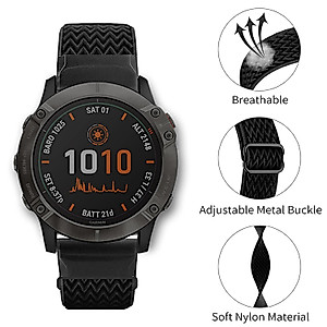 Abanen Elastic Watch Bands for Fenix 7 / Fenix 6 / Fenix 5 / epix 2, 22mm Quick Easy Fit Soft Stretchy Nylon Wristband Strap for Garmin Instinct,Fenix 6 Pro/Sapphire, Fenix 5 Plus, Quatix 6/5 (Black)