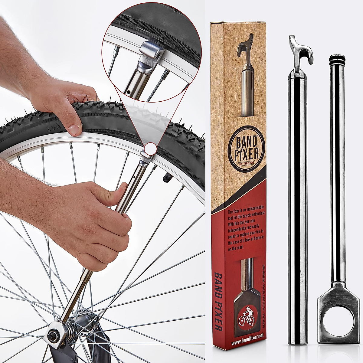 BANDFİXER Bike Tire Lever Bicycle Tire Repair Kit Removal and Fitting Back Tool for All Kind of Bike Tires Long Lasting Stainless Steel Body Adjustable for All Rim Dimensions