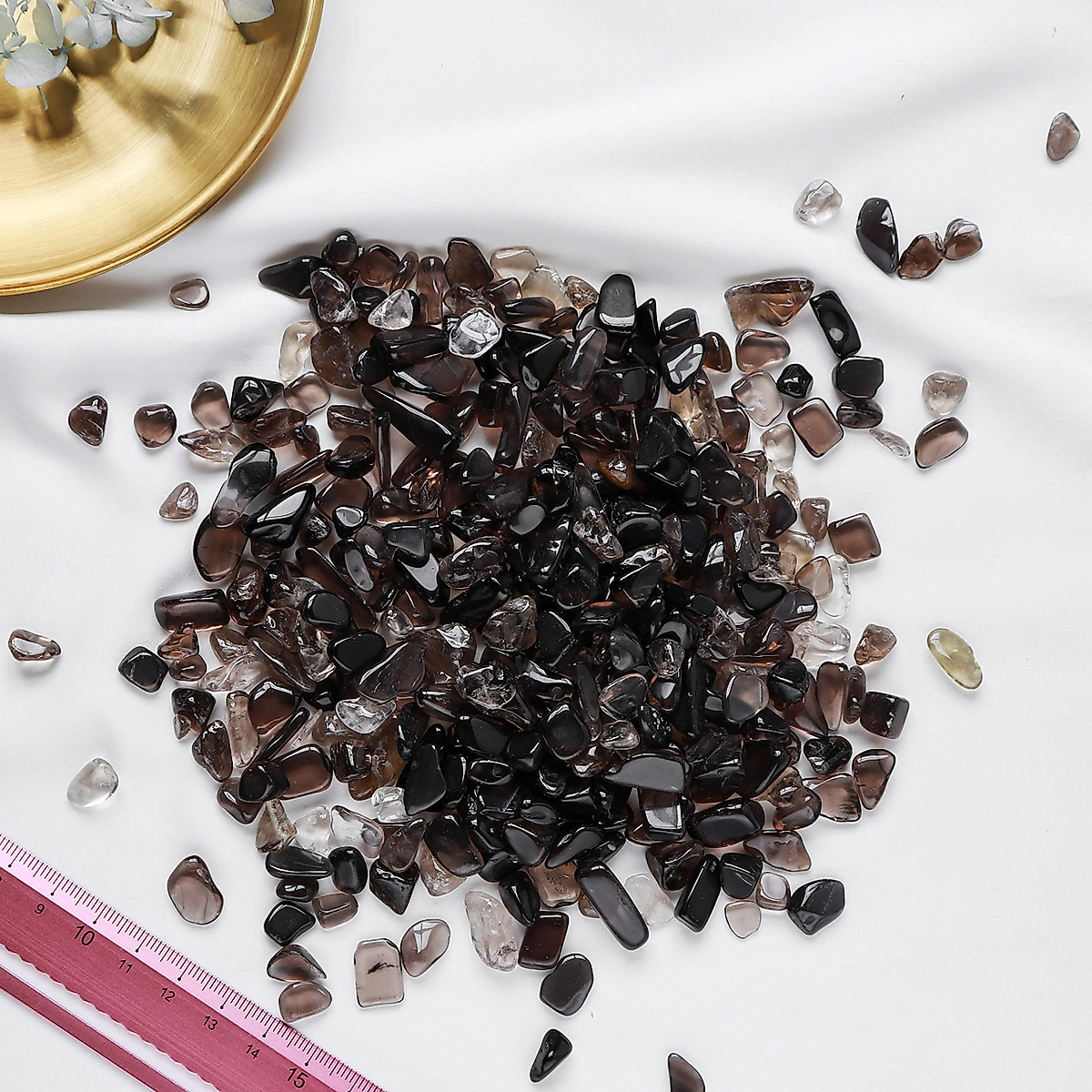 Runyangshi Natural Stones Irregular Shaped Small Tumbled Chip Gravel Crushed Gemstone Home Garden Fish Tank Decoration (Smoky Quartz, 9-12)