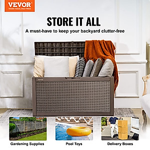 VEVOR Deck Box, 100 Gallon Outdoor Storage Box, 48.0" x 21.5" x 24.5", Waterproof PP Deckbox with Aluminum Alloy Padlock, for Patio Furniture, Pool Toys, Garden Tools, Outdoor Cushions, Gray