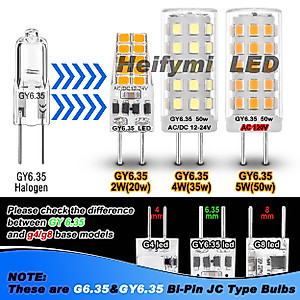 Heifymi GY6.35 LED Bulb 5W Equivanlent 50W Halgoen JC Type GY6.35/G6.35 Bi-Pin Base AC 100-240V Warm White 2700K for Chandeliers Pendant Under Counter Accent Kitchen Lighting, Non-Dimmable, 4 Pack