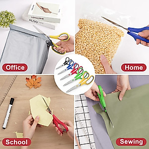 PYOF Scissors, 8" Scissors All Purpose Stainless Steel Craft Scissors Sharp Fabric Scissors Comfort Grip Scissors for Office School Home Right/Left Handed 5 Packs(Yellow, Green, Blue)