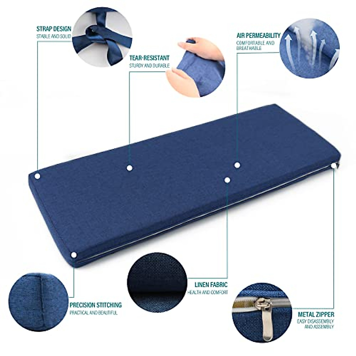 mudilun Indoor Bench Cushion 40 * 18 * 2inch,Piano Cushions with Non-Slip Bottom,Soft and Comfortable with Zipper Porch Swing Cushions,Rectangular Indoor/Outdoor Furniture Seat Cushion(Blue)