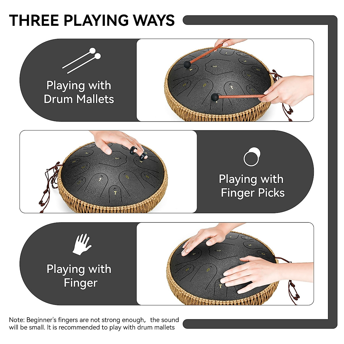 14 Inch 15 Note Steel Tongue Drum Qingshi Percussion Instrument Hand Pan Drum with Drum Mallets Carry Bag，Used for music education concert spiritual healing yoga meditation (14 Inch 15 Note-Green)