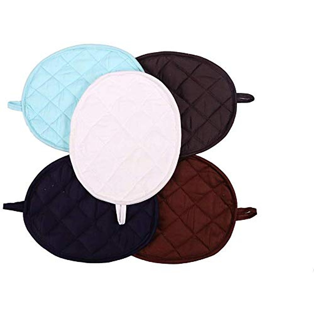 100% Cotton Kitchen Everyday Basic Cotton Oval Oval Oval Pot Holder Heat Resistant Coaster Oval Potholder for Cooking and Baking 7.9 inch x 9.5 -Inch Set of 5 (Multicolor)