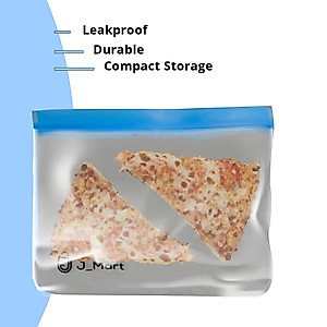 Reusable sandwich bags - EXTRA THICK & HEAVY DUTY 6-pack bags for produce snack bags, lunch food, storage. Eco friendly, zero waste, small, kids safe, PEVA plastic, ziploc, 100% leak proof, durable