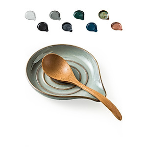 LAUCHUH Spoon Rest, 5" Large Spoon Holder for Stove Top Ceramic Spoon Rest Spatula Rest for Kitchen Utensils, Ladle, Coffee Spoons, Cooking spoons, Spatula, Tongs, Thanksgiving Day, Unique Gray