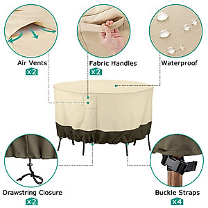 Patio Furniture Covers for Small Table Chairs Set, Outdoor Furniture Cover Waterproof, UV Resistant Anti-Fading Cover Outdoor Fire Pit Table Cover, Beige and Olive, 62 inch Diameter