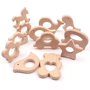 Weekjoey 12PCS Beech Wooden Animal Decorations Cute Woodcrafts DIY Bracelet Necklace Women Jewelry Makeing Handmade Making Kit Arts and Crafts Supplies