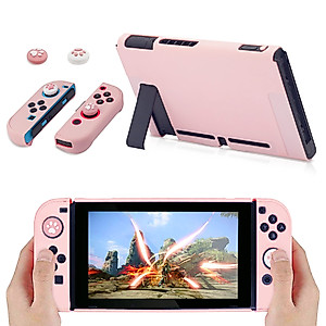 BRHE Protector Case for Nintendo Switch Cover Case with Glass Screen Protector, Anti-Scratch Shock-Absorption Grip Cover-Pink