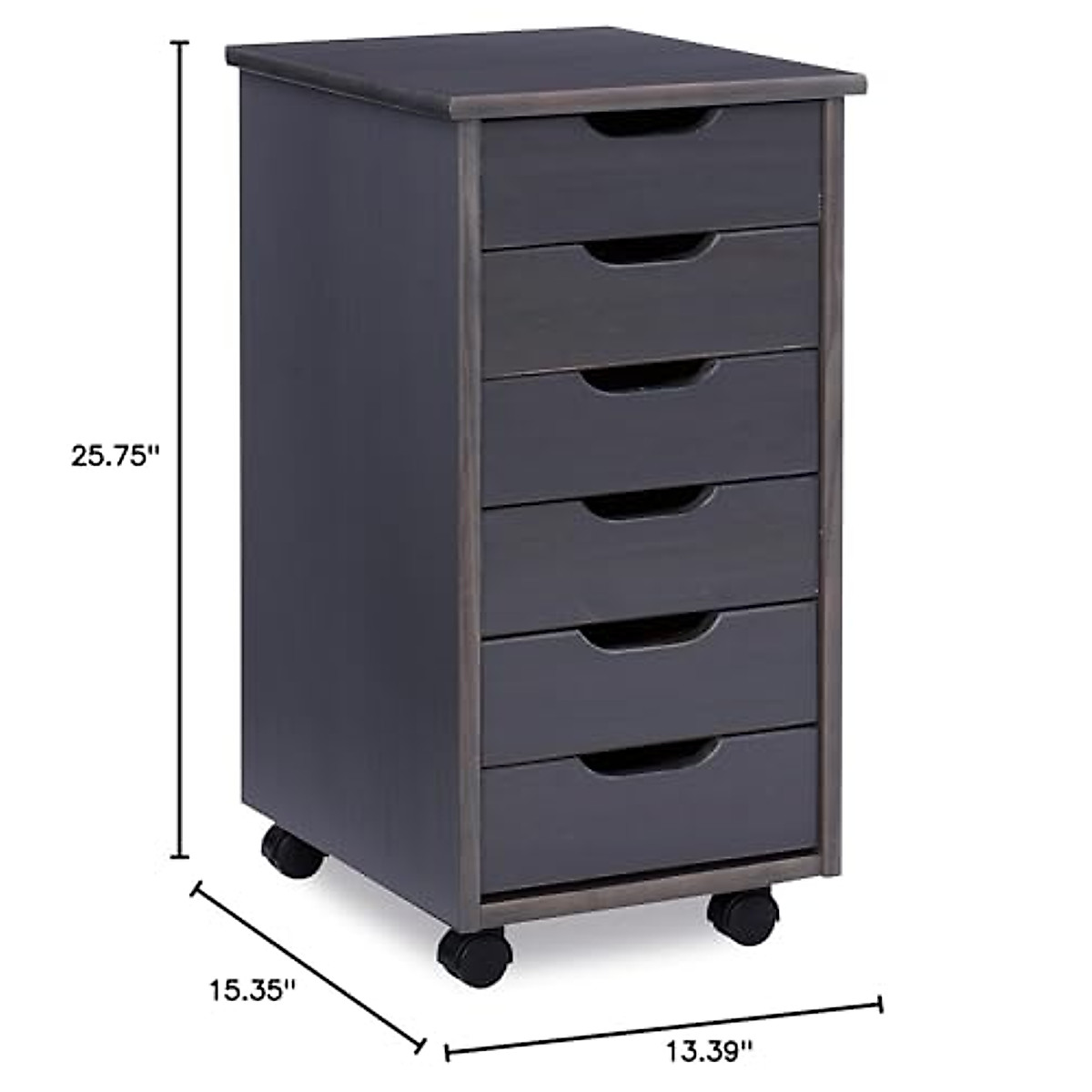 Linon Bridgton Six Drawer Roll Cart Grey Painted