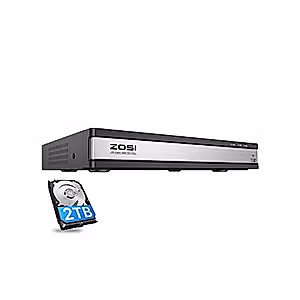 ZOSI 1080p Lite 16 Channel Security DVR Recorder, H.265+ Hybrid 4-in-1(Analog/AHD/TVI/CVI) CCTV DVR for Security Camera,Motion Detection,Mobile Remote Control,Email Alarm,2TB Hard Drive Included
