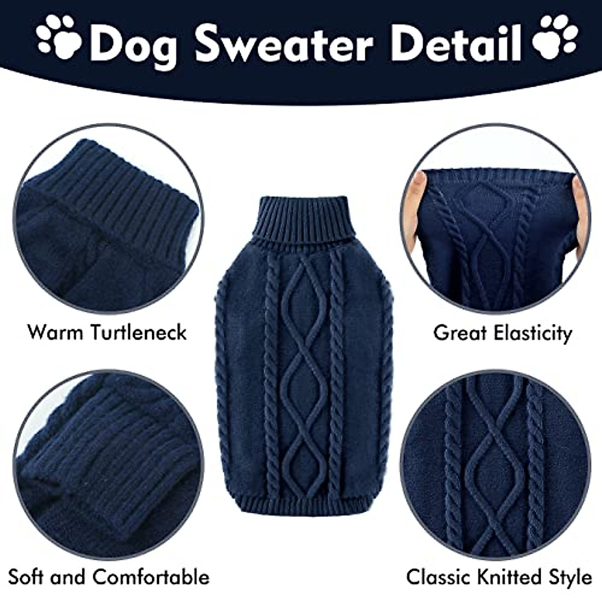 Winter Keep Warm Dog Sweater Cat Coat, Medium Fleece Dog Sweater Puppy Clothes, Classic Turtleneck Pet Outfits Apparel, Navy M