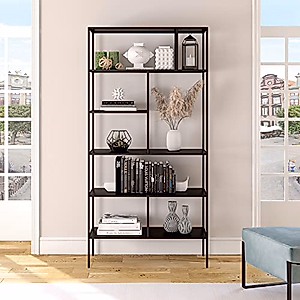 Henn&Hart 72" Tall Rectangular Bookcase in Blackened Bronze, Table for Living Room, Bedroom