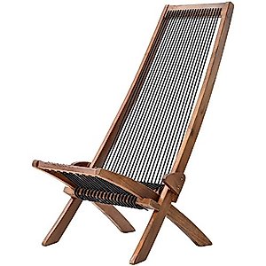 Knocbel Outdoor Folding Chair, Low Profile Patio Lounge Chair with Ergonomic Seat and Tall Slanted Back for Porch Deck Lawn Garden, 250lbs Weight Capacity (Brown and Black)
