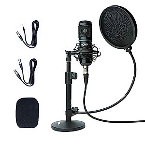 Movo PC-M6 Universal Cardioid Condenser Microphone Bundle with Tabletop Mic Stand, Dual Layer Pop Filter, and Audio Cables - Great Studio Equipment Kit with Perfect Singing Microphone for Recording