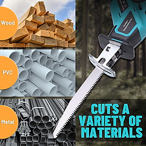 LAKIX Cordless Reciprocating Saw, 21V 2- Speed Mode Cordless(Brushless Motor) with 2Ah Battery & Charger and 4 Saw for Wood/Metal/PVC Cuting