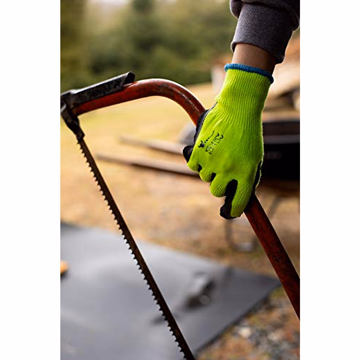 G & F 1516 6 Pairs Pack Premium High Visibility Low emissions Green Work and gardening Gloves for Men and Women. MicroFoam Textured Coated Palm and Fingers Gloves for Gardening Work, X-Large, Green