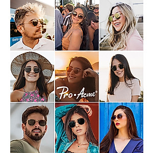 Pro Acme Small Square Sunglasses for Women Men 100% Real Glass Lens Hexagonal Frame (C1 | Gold | Grey, 51)