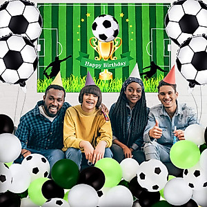 65 Pieces Soccer Party Supplies Football Theme Birthday Decorations Include Soccer Field Background Backdrop Soccer Foil Latex Balloon Football Balloons for Birthday Soccer Theme Party Decoration