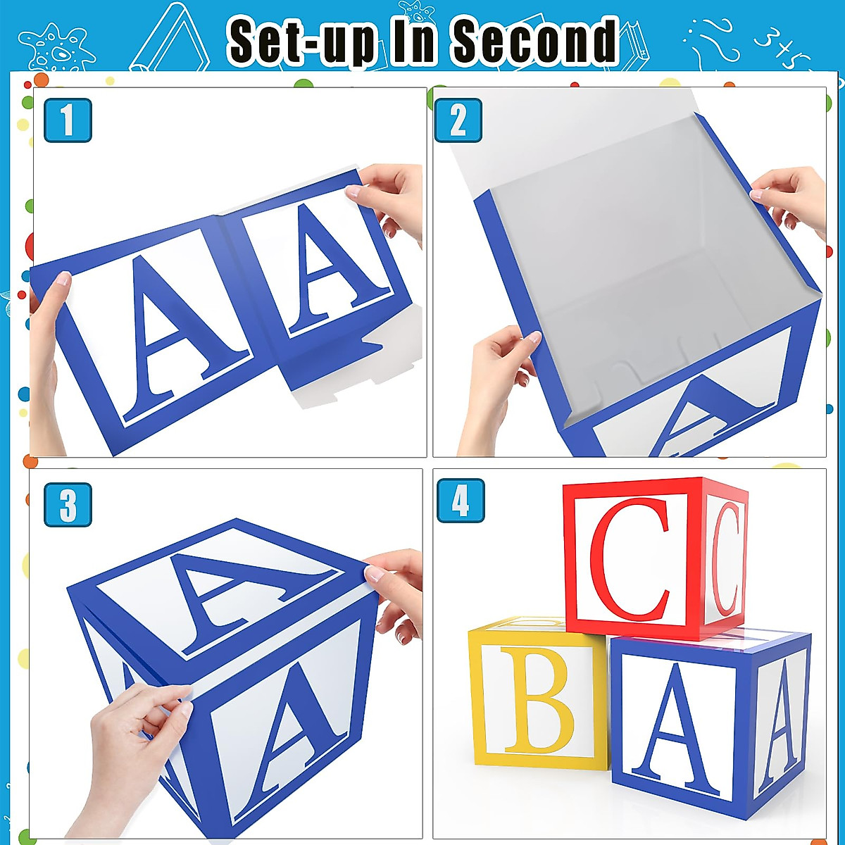 6 Pieces ABC and 123 Balloon Box Back to School Party Decoration 12 X 12 Inch ABC Alphabet Block Boxes Party Favor Balloon Inspire Story Birthday Party Decor for School Celebration Baby Shower