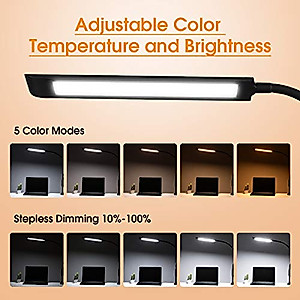 KEDSUM LED Desk Lamp with Clamp, Flexible Gooseneck Clamp Lamp with Touch & Remote Control, 10W Eye-Care Architect Desk Lamp for Office/Home, with 5 Color Modes, 5-Level Brightness & Memory Function