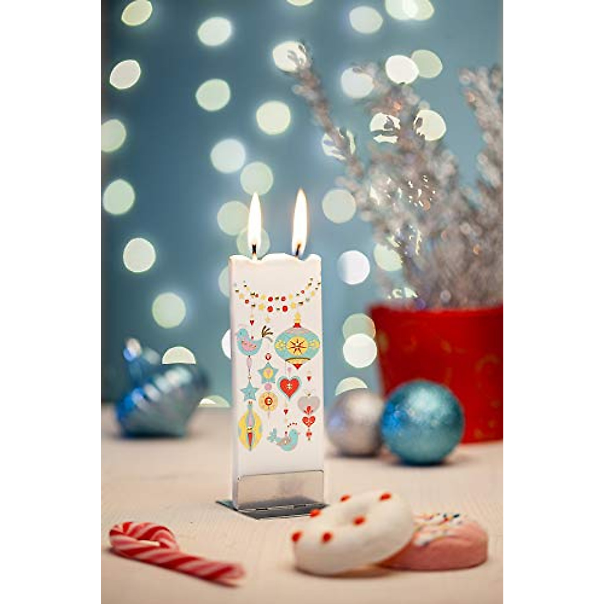 Flatyz Candles Winter Birds White Candle - Flat, Decorative, Hand Painted Candle Gifts for Women or Men - 6 inches