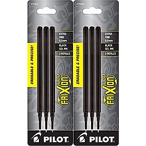 PILOT FriXion Point Erasable Gel Ink Refills, Extra Fine Point, 0.5mm, Black Ink, 6 Refills