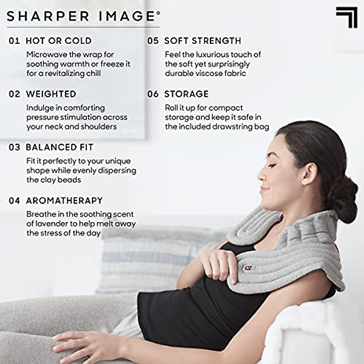 SHARPER IMAGE Warm & Cooling Herbal Aromatherapy Neck & Shoulder Plush Wrap Pad for Soothing Muscle Pain and Tension Relief Therapy, 100% Natural Lavender & Herb Spa Blend, Holiday Gift