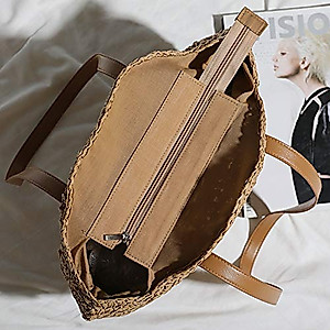 CWCYYDSYY Straw Beach Handbags Summer Handmade Round Corn Woven Shoulder Tote Bohemia Bags Purse for Women(Khaki -1)