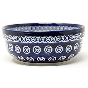 Polish Pottery Bowl 6 Inch From Zaklady Ceramiczne Boleslawiec Cobalt Swirl Pattern, Height: 2.5" Diameter: 6" Capacity: 24 Oz.