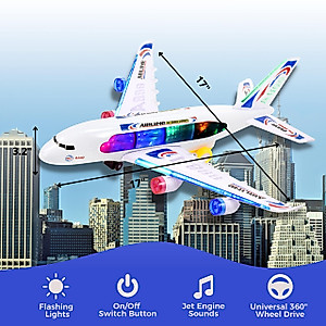 Bump & Go Airplane Toy for Kids - Battery-Operated Toys, Passenger Big Plane with LED Lights & Music, Model Replica Airplanes for Boys - Planes for 3 Year-Old Children & Above