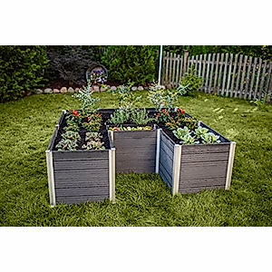 Vita Urbana 6 Foot x 6 Foot Embossed Vinyl Keyhole Garden with Composting Basket, Slate Grey, Gray, Woodgrain, PVC, BPA and Pthalate Free, VT17607