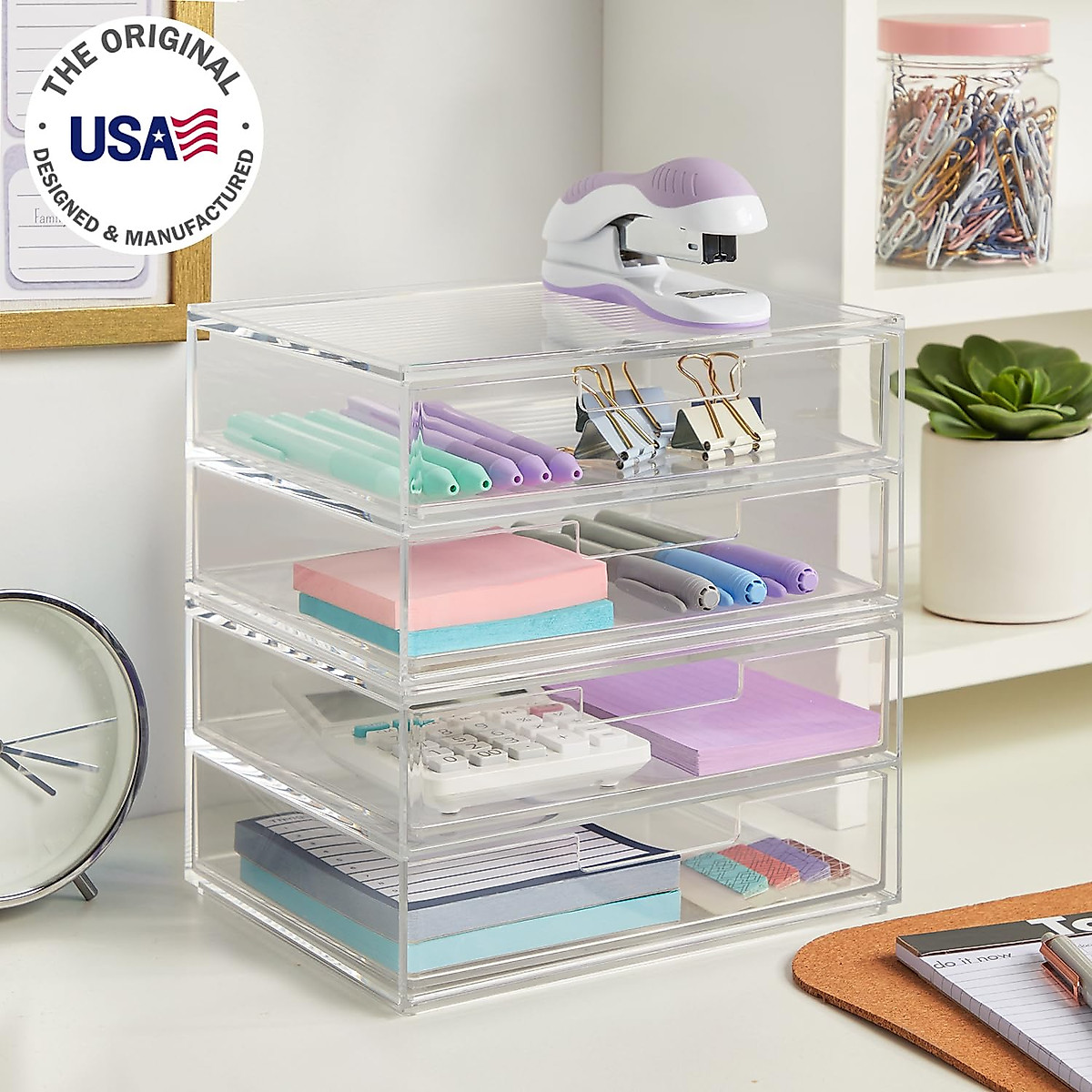 STORi Chloe Stackable Clear Double Organizer Drawers | 2 Piece Set | Organize Cosmetics and Beauty Supplies | Made in USA