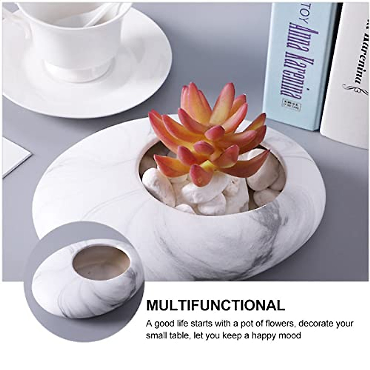 HANABASS Decorative Planters Vase Pebble Oval Desktop Container Home Pot Ceramic Ikebana Balcony Mini Indoor Flower Center Modern Holder Bonsai Outdoor Cactus for Style and Plant Garden