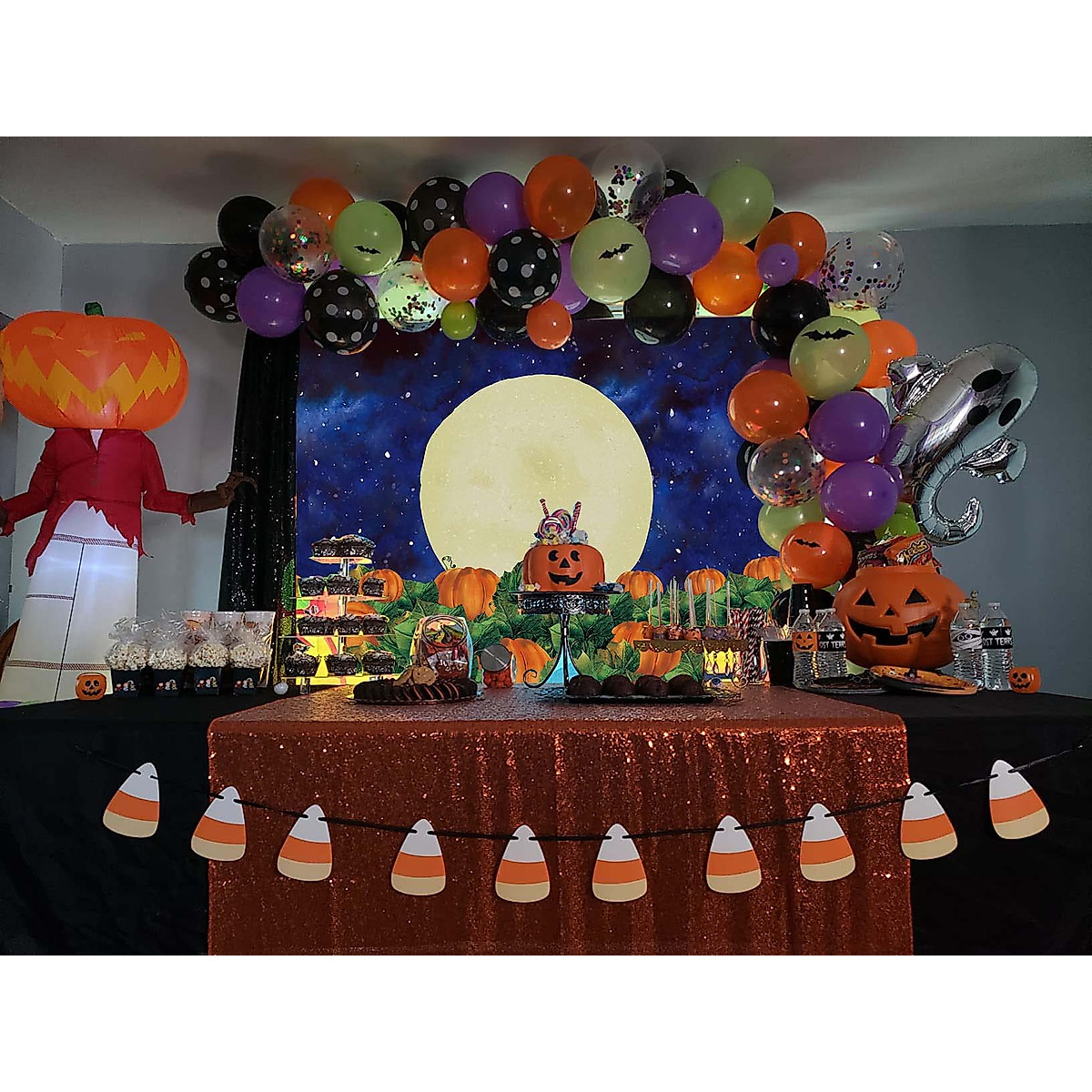 Halloween Background Moon Pumpkin Starry Night Decoration Halloween Party Backdrop Kids Birthday Cake Table Banner Studio Photography Props 72x48 inch