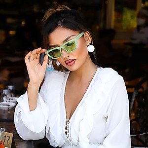 Przene Cateye Shaped Trendy Vintage Sunglasses for Women and Men UV400 Protection Square Frame Sun Glasses Green