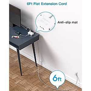 Flat Plug Power Strip, 6 Ft Ultra Thin Flat Extension Cord, 3 Outlets 3 USB Ports(2 USB C) Multi Plug Outlet Extender with No Surge Protector for Cruise Ship, Travel, Dorm Room Essentials